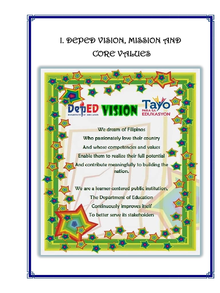 I. Deped Vision, Mission and COR E Values | PDF