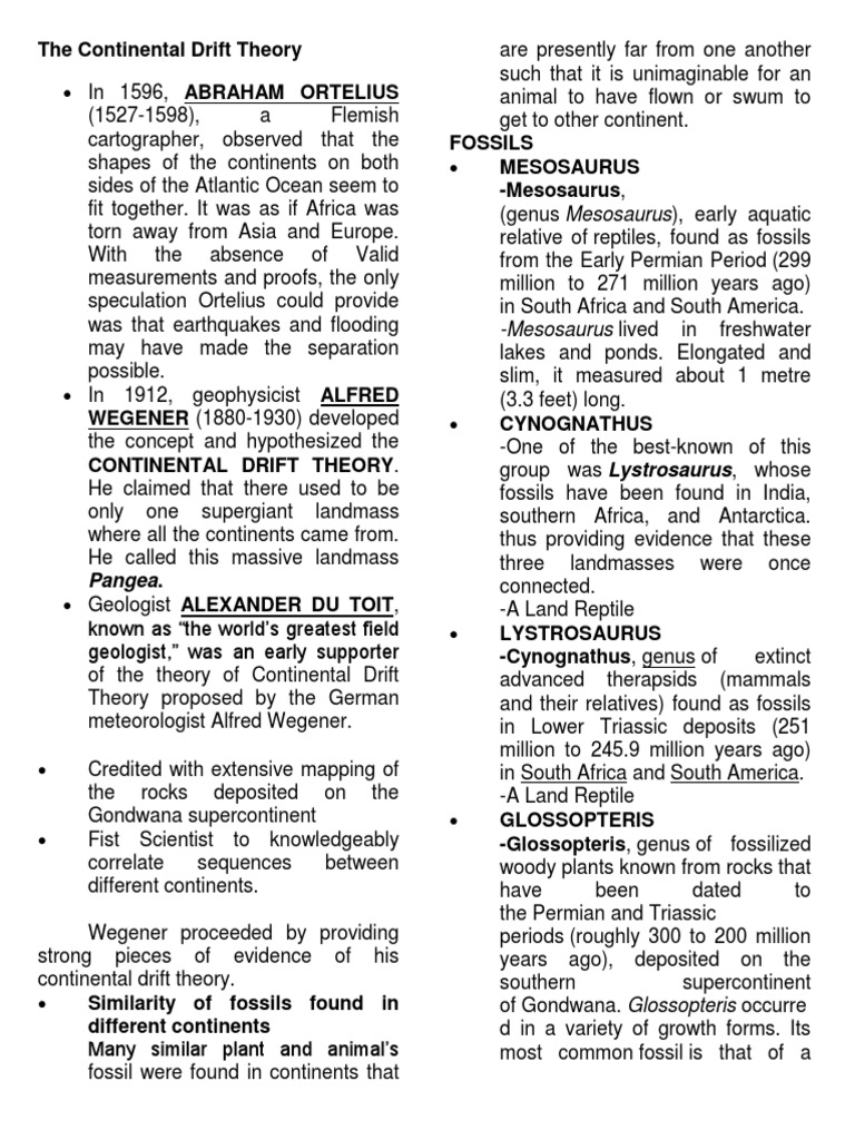 Continental Drift Theory Evidence | PDF | Plate Tectonics | Mountains