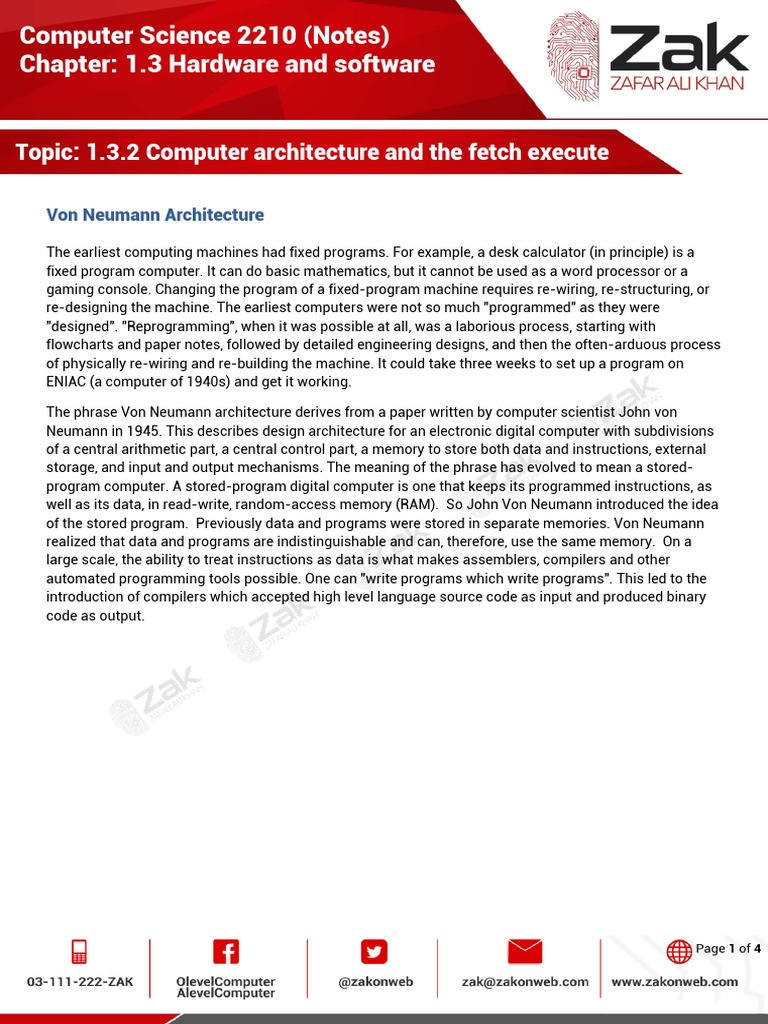 1.3.2 Computer Architecture and The Fetch-Execute Cycle | PDF ...