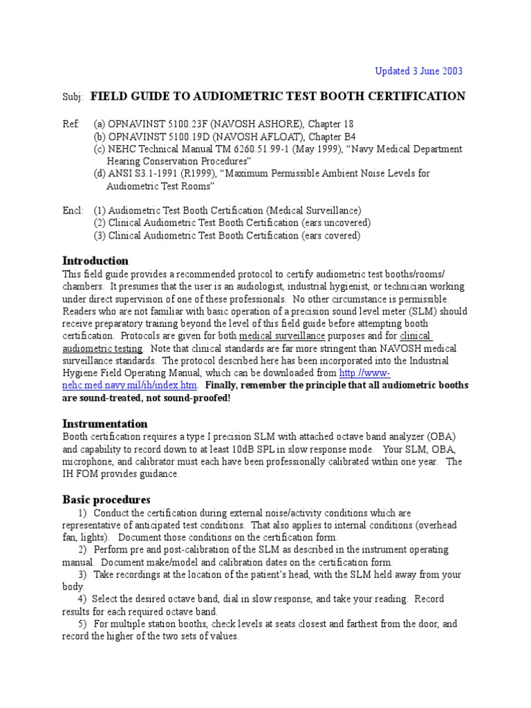 Filed Guide Audiometric Test Booth Certification | PDF | Audiology ...