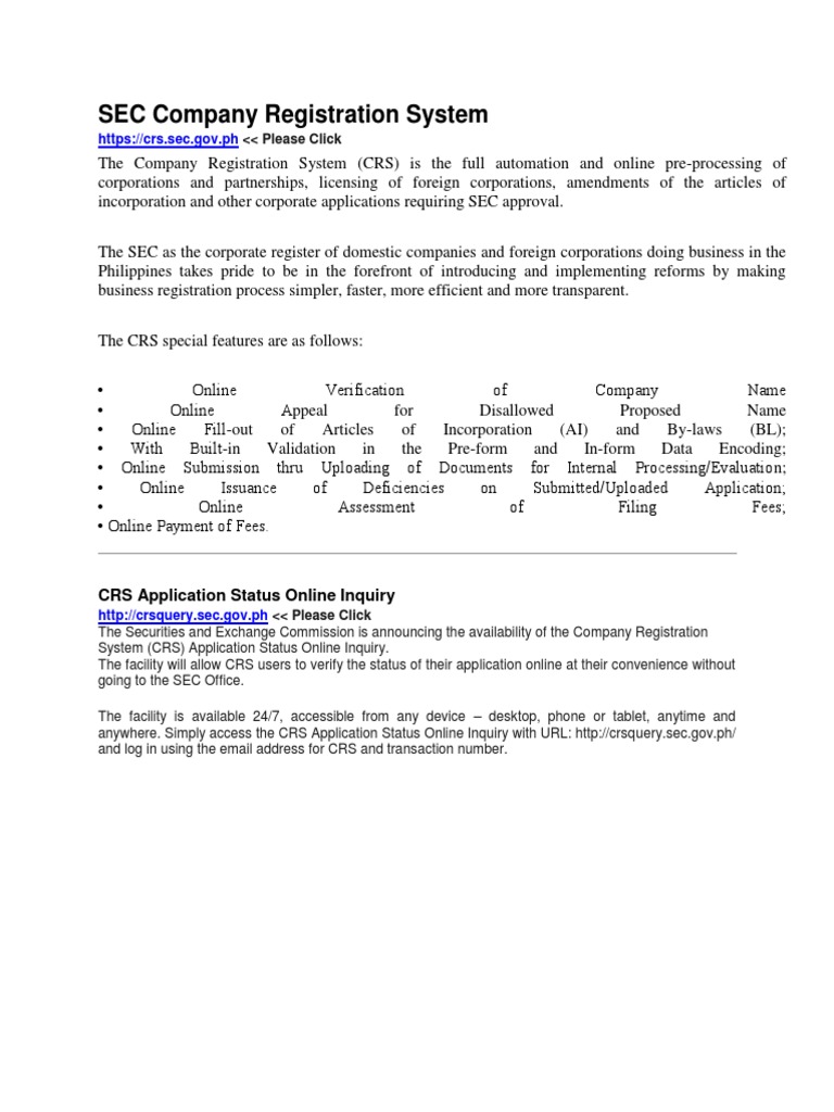 Steps For Company Registration (SEC) | PDF | Finance & Money Management