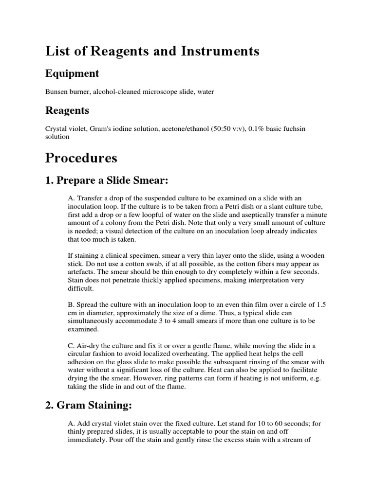 List of Reagents and Instruments: Equipment | PDF | Staining | Microscopy