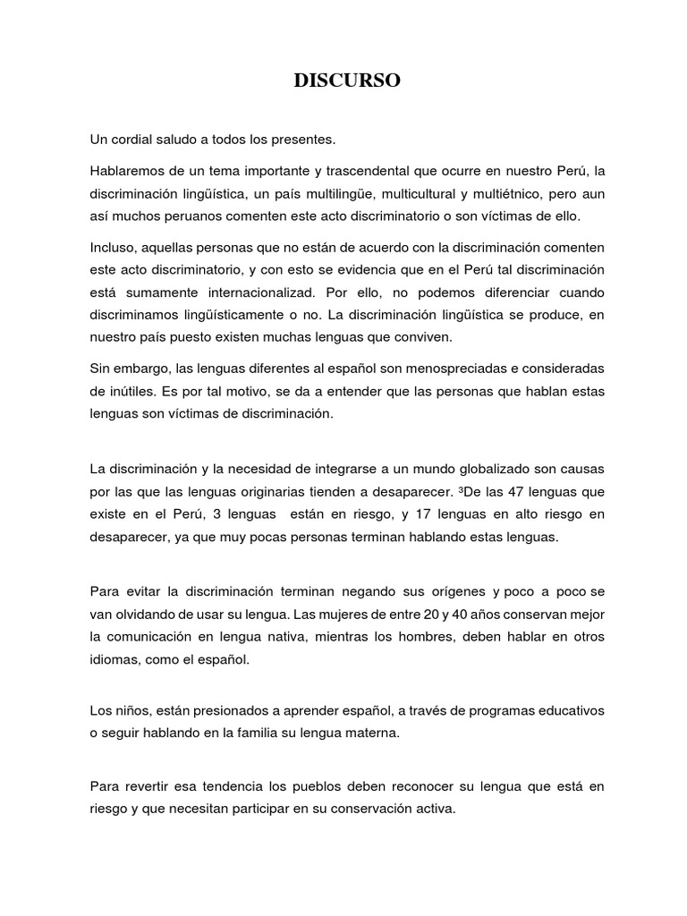 DISCURSO Discriminacion Linguistica | PDF
