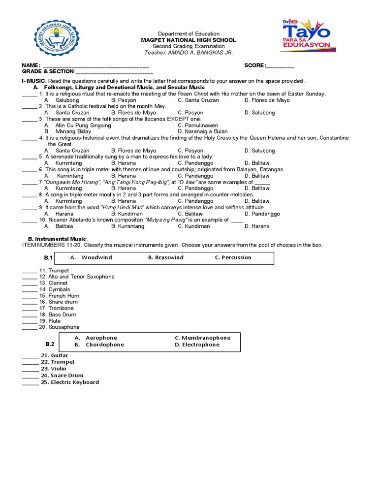 Grade 7 MAPEH Second Grading Exam | PDF | Flexibility (Anatomy ...