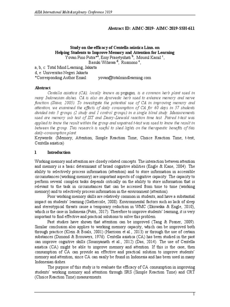 Aimc-2019 - Aimc-2019-Ssh-611 | PDF | Mental Chronometry | Working Memory