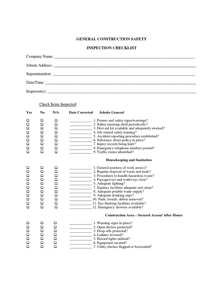 Safety Inspection Checklist | PDF | Scaffolding | Personal Protective ...