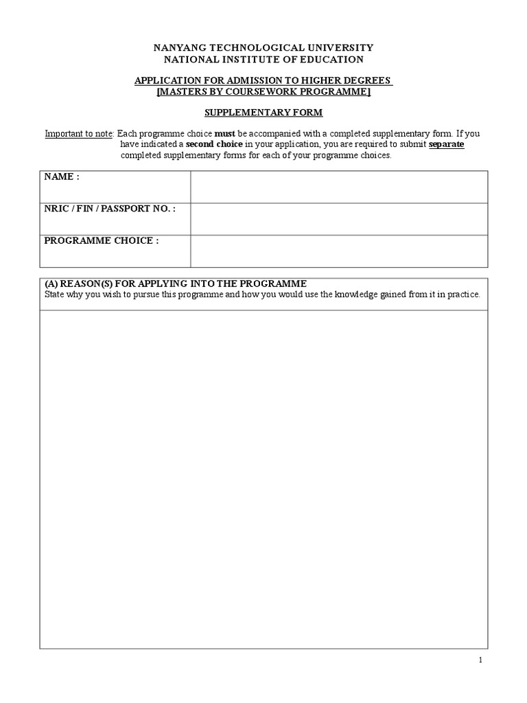 NTU Higher Degrees Admission Form | PDF
