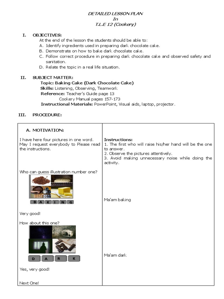 I. Objectives:: Detailed Lesson Plan in T.L.E 12 (Cookery) | PDF ...