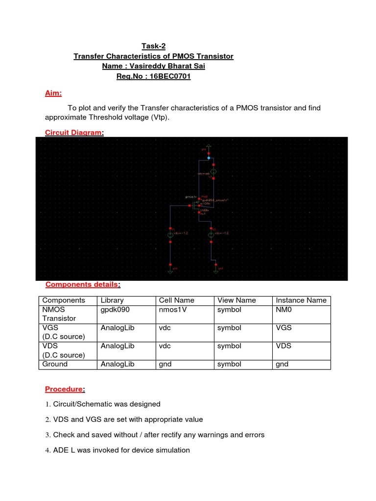 Task-2 Transfer Characteristics of PMOS Transistor Name: Vasireddy ...
