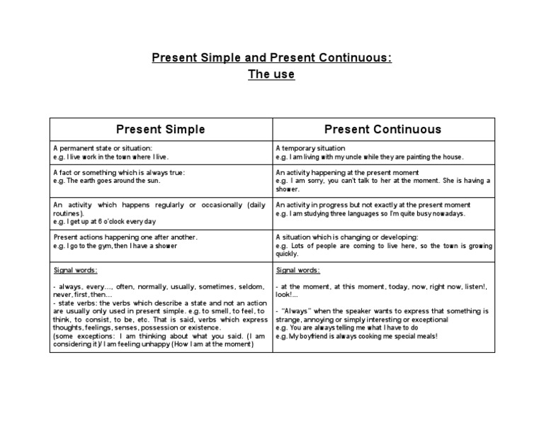 Present Simple Present Continuous PDF | PDF | Cognitive Science ...