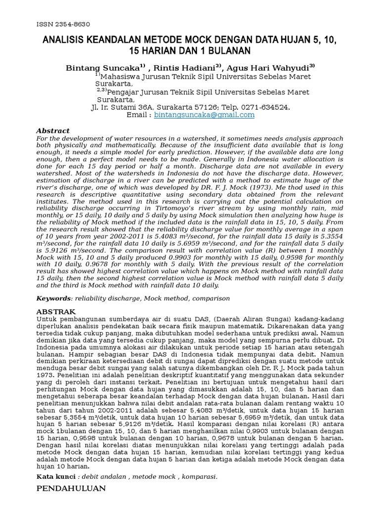Analisis Keandalan Metode Mock Dengan Data Hujan 5, 10, 15 Harian Dan 1 ...