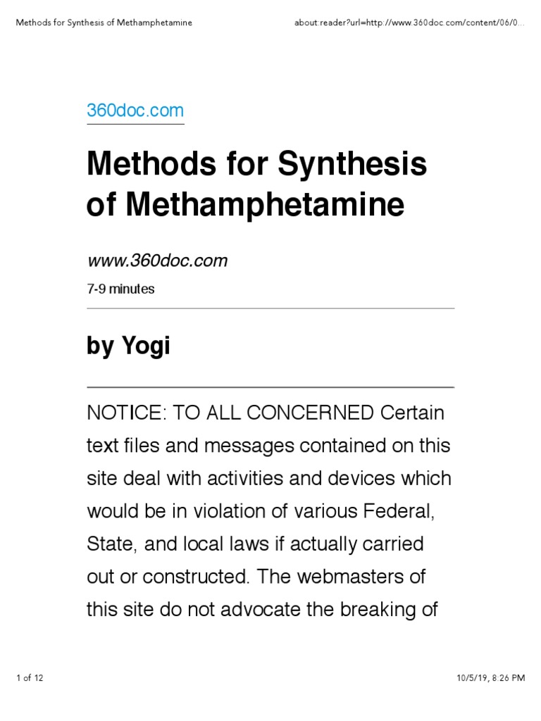 Methods For Synthesis of Methamphetamine: by Yogi | PDF | Amine ...