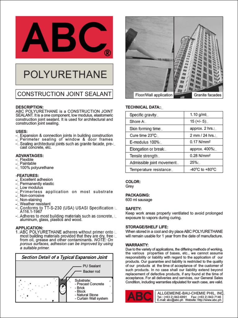 ABC Polyurethane Sealant | PDF | Polyurethane | Wall