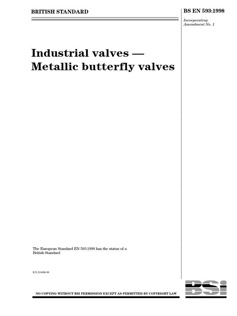 Industrial Valves Ð Metallic Butterfly Valves: British Standard BS EN ...
