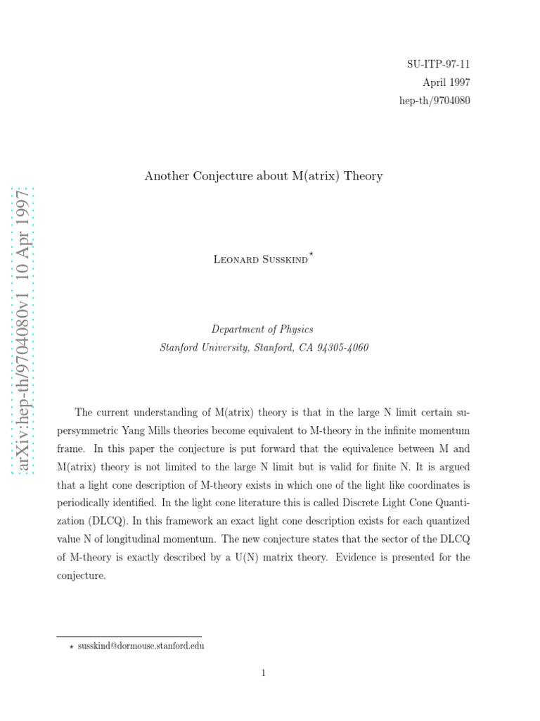 Matrix Theory | PDF | String Theory | Quantum Mechanics