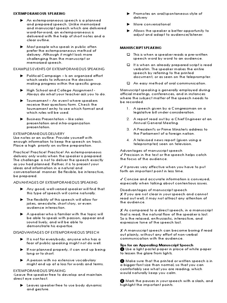 Extemporaneous Speaking | PDF | Speech | Public Speaking