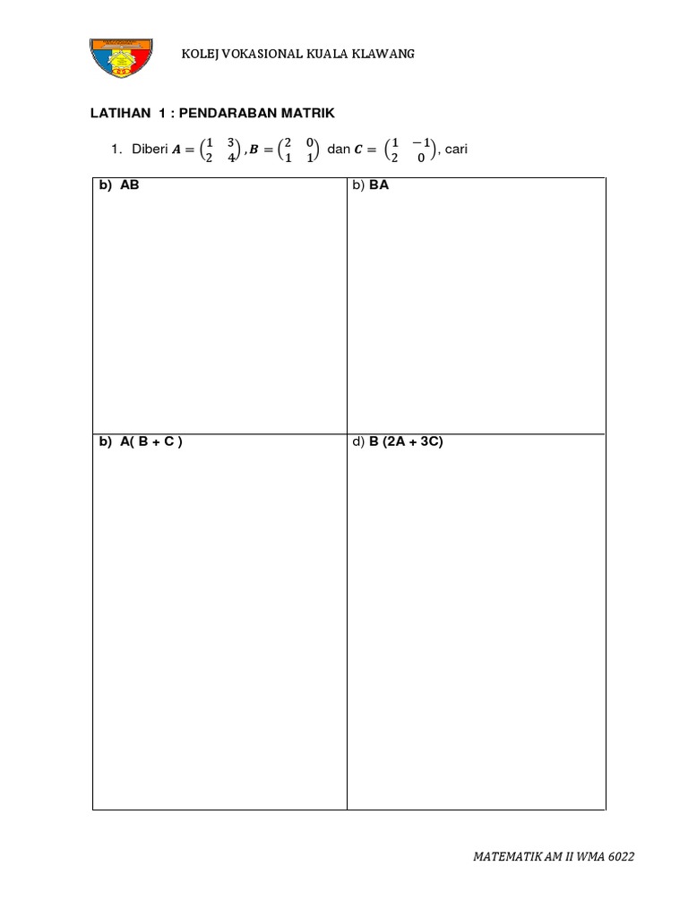 Latihan 1 (Matrik) | PDF