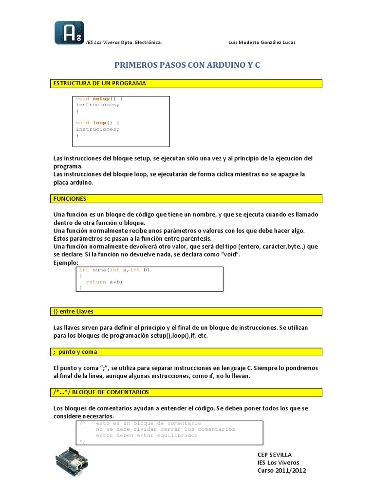 Primeros Pasos Con Arduino y C | PDF | Poco | Variable (informática) Primeros Pasos Con Arduino y C | PDF | Poco | Variable (informática)