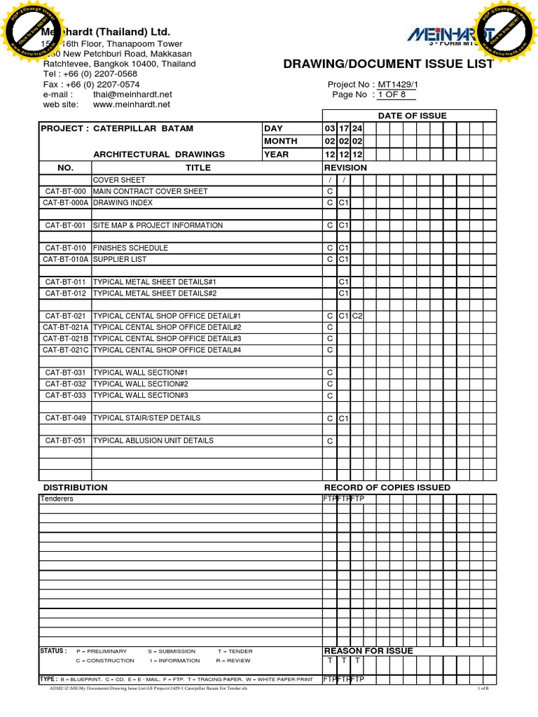 Drawing/Document Issue List: Meinhardt (Thailand) LTD | PDF | Graphic ...