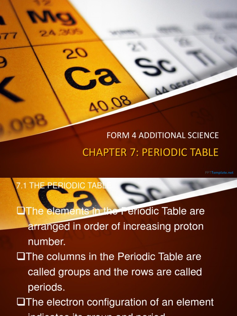 Chapter 7: Periodic Table: Form 4 Additional Science | PDF | Periodic ...