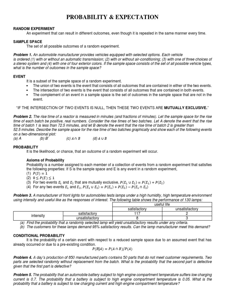 Probability & Expectation: Random Experiment | PDF | Expected Value | Probability
