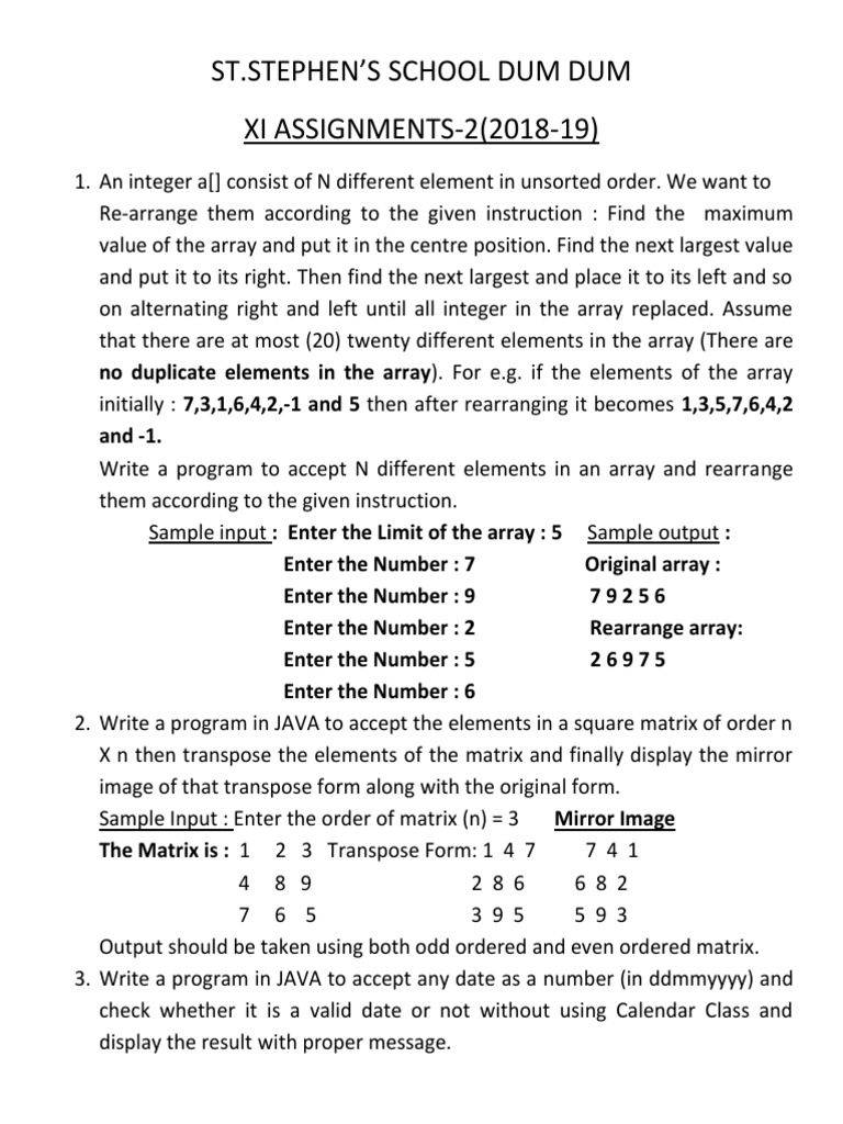 ST - Stephen'S School Dum Dum XI ASSIGNMENTS-2 (2018-19) | PDF | String ...