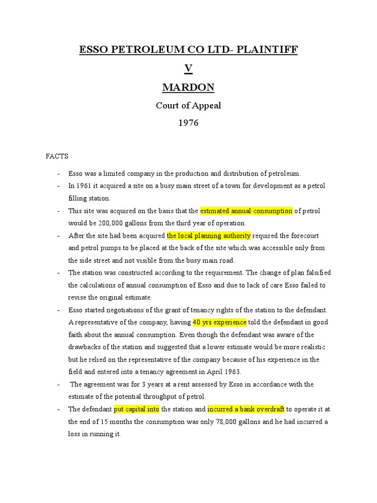 Esso Petroleum Co LTD | PDF | Misrepresentation | Damages
