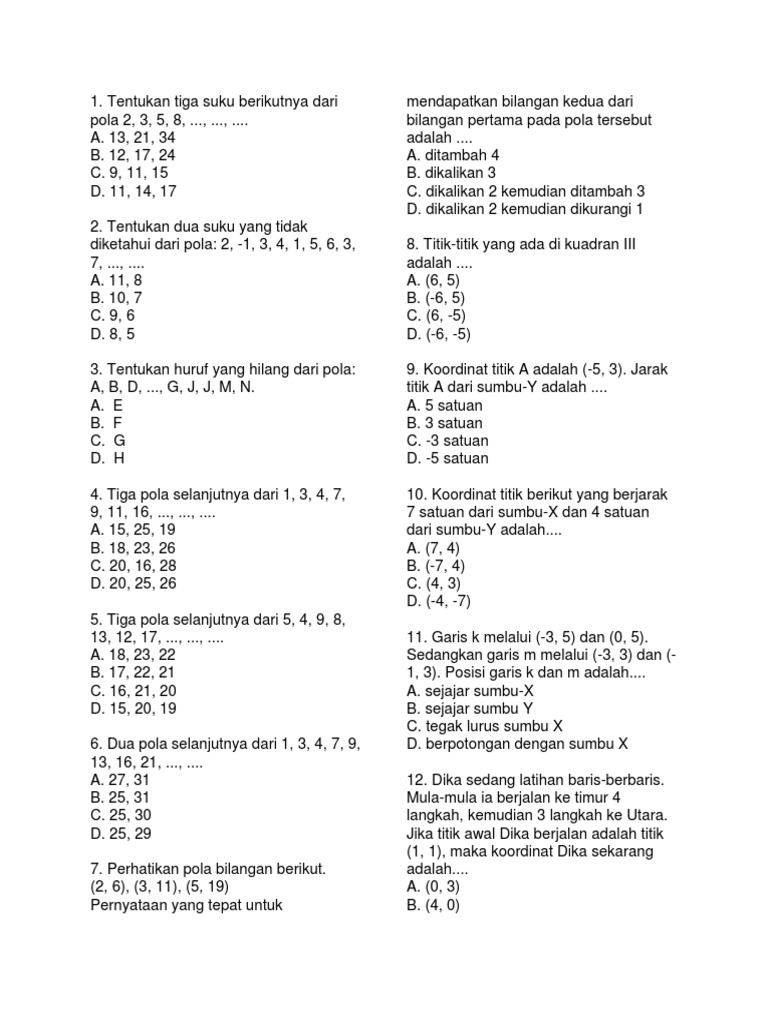 Soal Matematika Kelas 8 Bab 1 Barisan Dan Deret | PDF