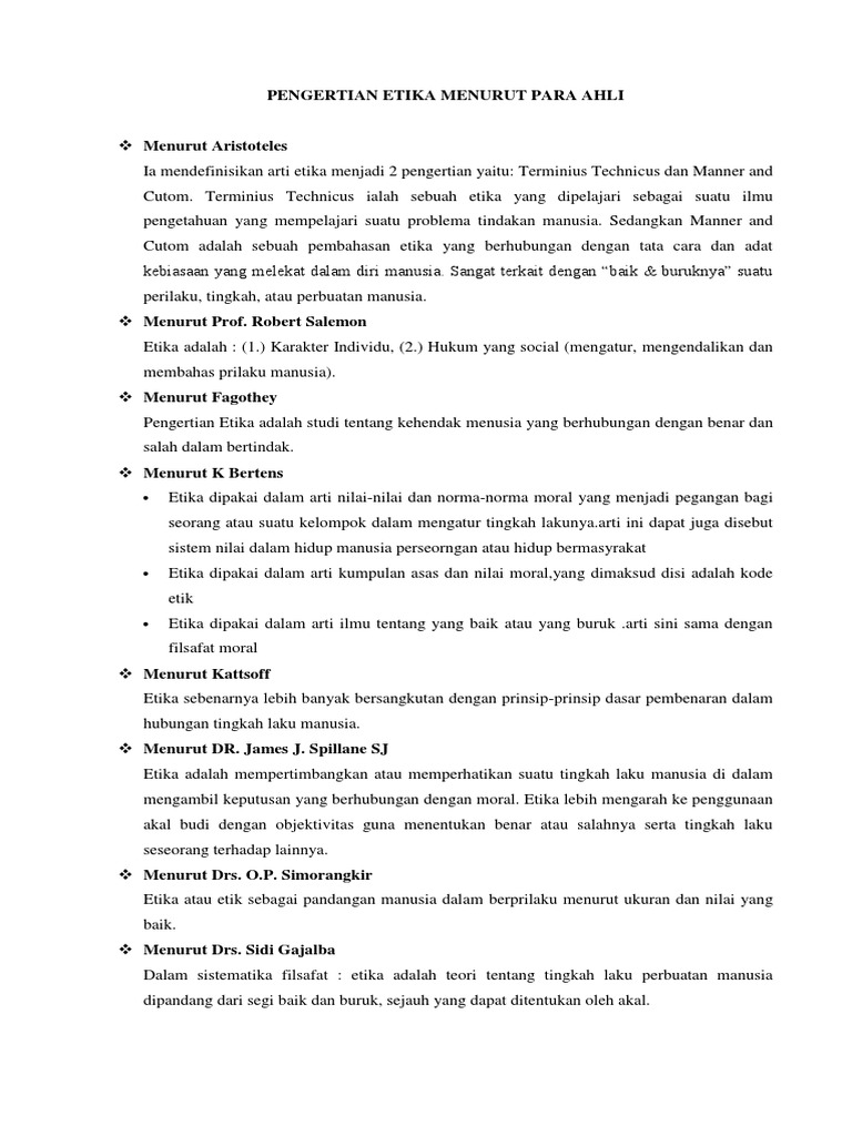 Definisi Etika Menurut Para Ahli | PDF