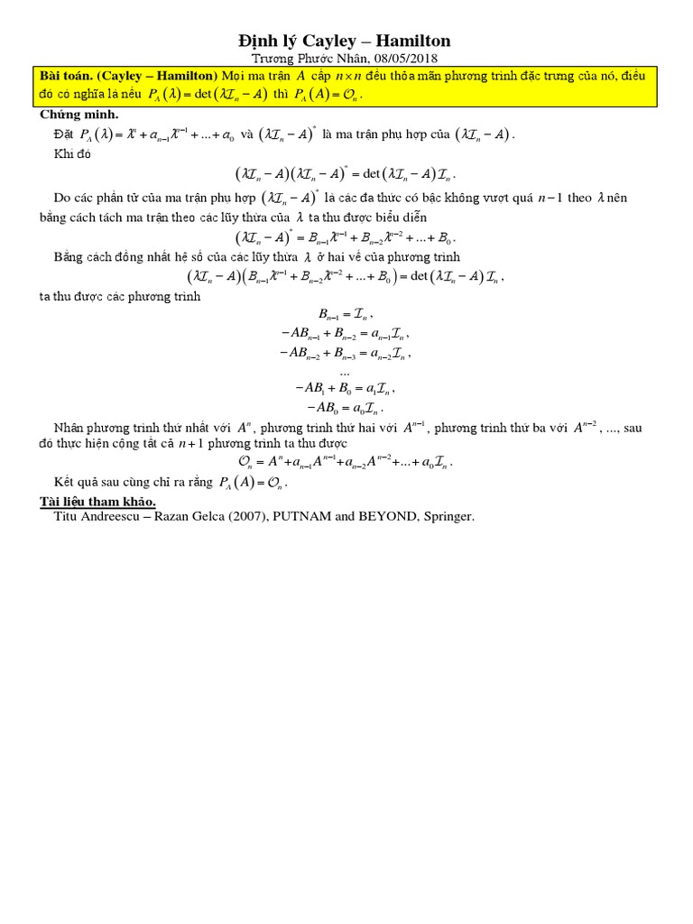 Định lý Cayley - Hamilton PDF | PDF