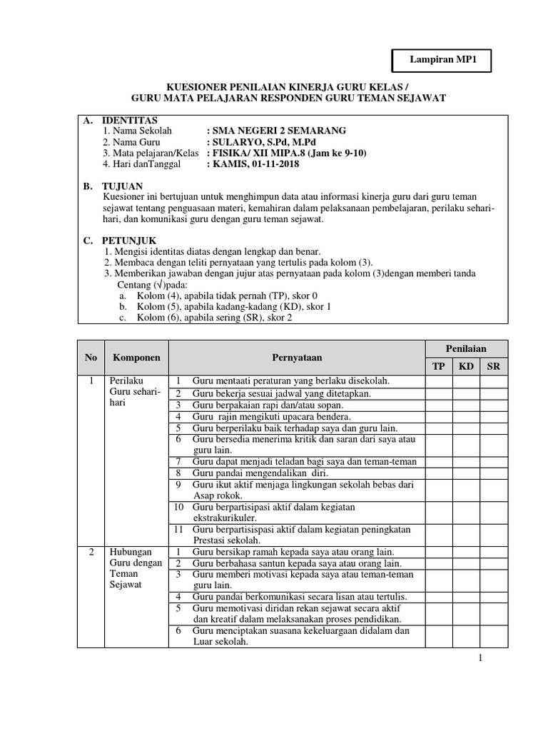 INSTRUMEN PKG Kuesioner Pak Laryo | PDF