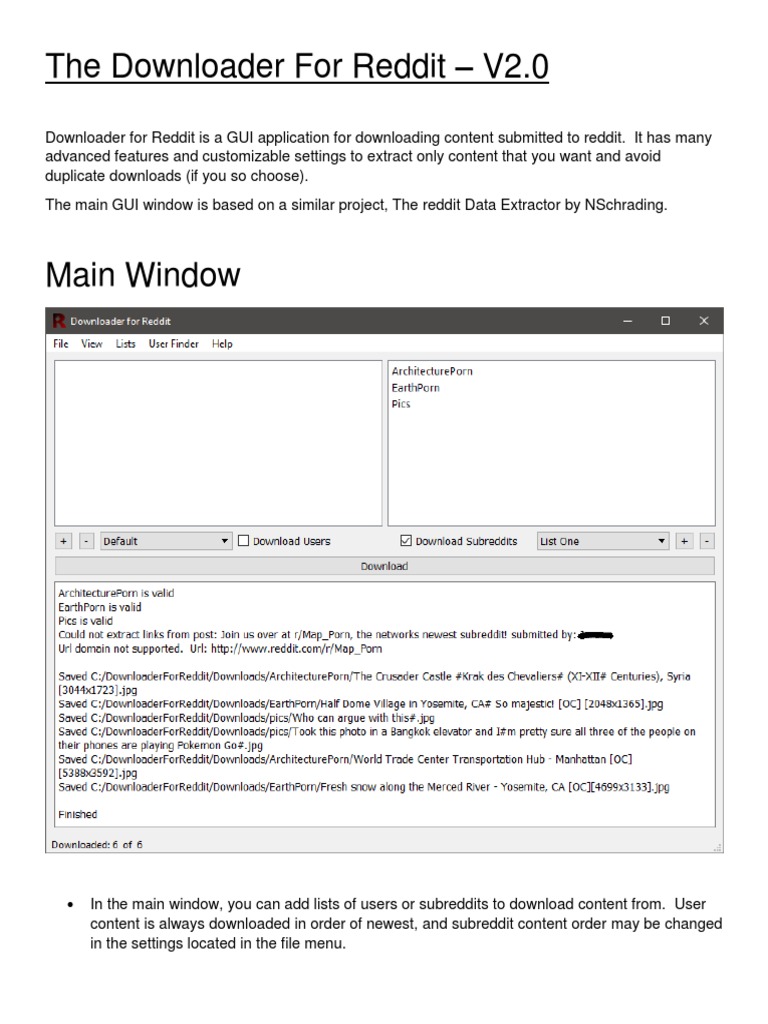 Reddit Downloader User Manual | PDF | Button (Computing) | Menu (Computing)