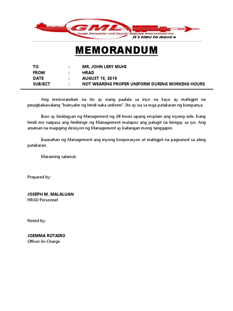 Memo - Proper Uniform | PDF