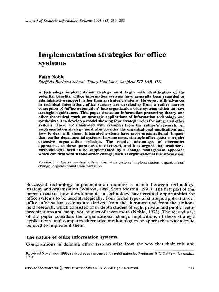 Implementing Office Systems Strategically with Organizational Change ...