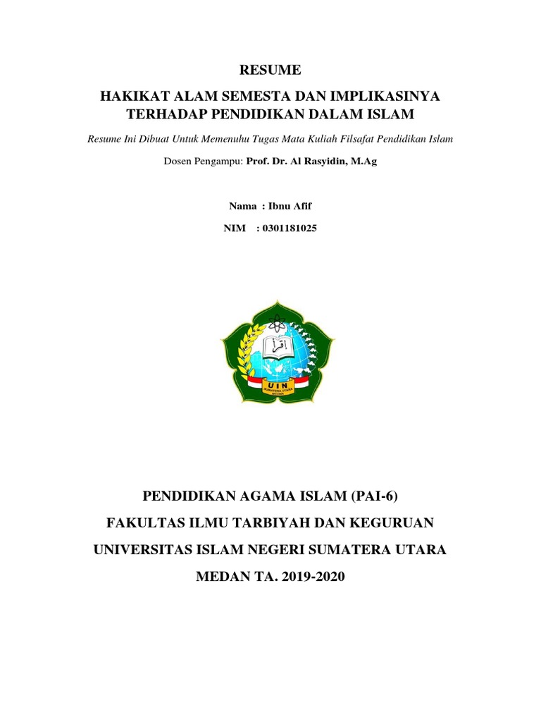 RESUME Hakikat Alam Dan Implikasinya Terhadap Pendidikan Islam | PDF | Ilmu Sosial | Filsafat