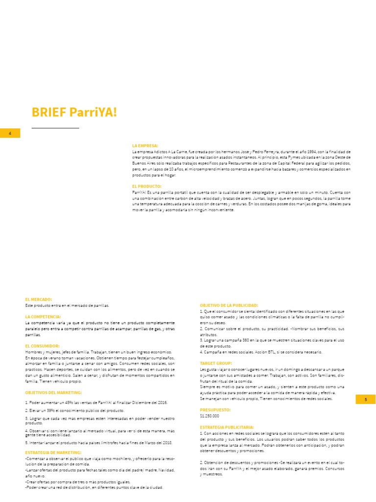 Brief Parrilla Ya | PDF | Publicidad | Marketing