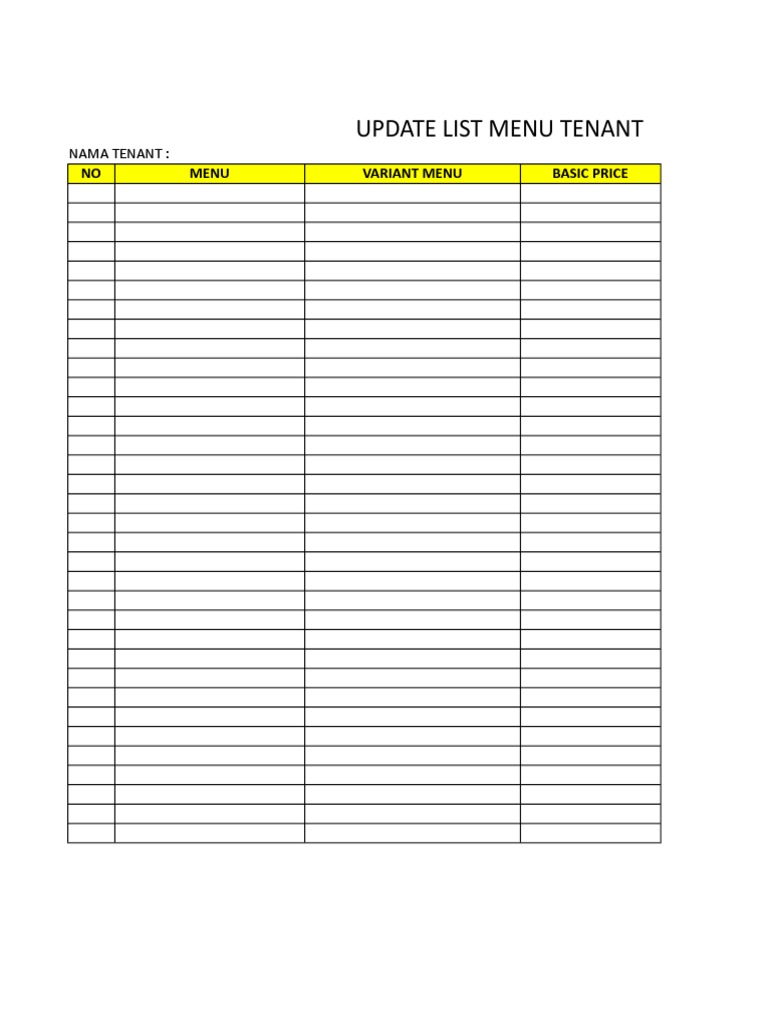 Update List Menu Tenant | PDF