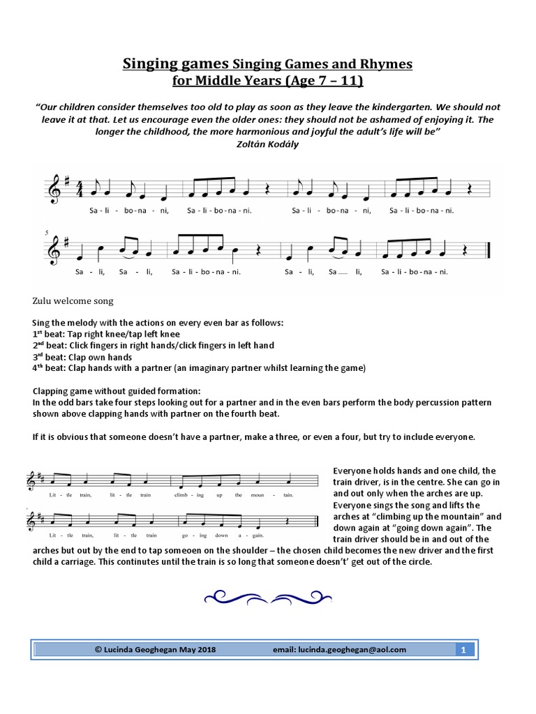 Singing Games For The Youngest To The Oldest FRIDAY 11th May 2018 | PDF ...