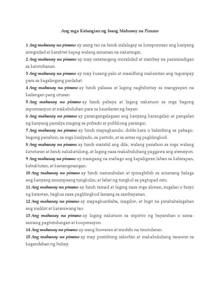 Katangian NG Pinuno | PDF