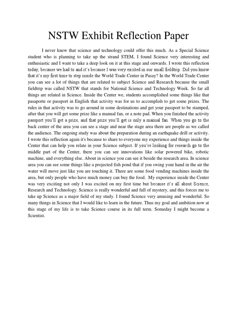NSTW Exhibit Reflection Paper | PDF | Science | Science (General)