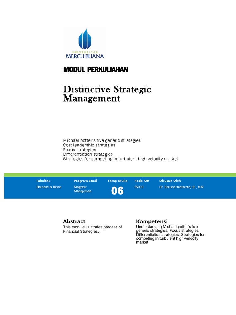 Modul MIchael Potter Five Generic Strategy | PDF | Competitive Advantage | Strategic Management