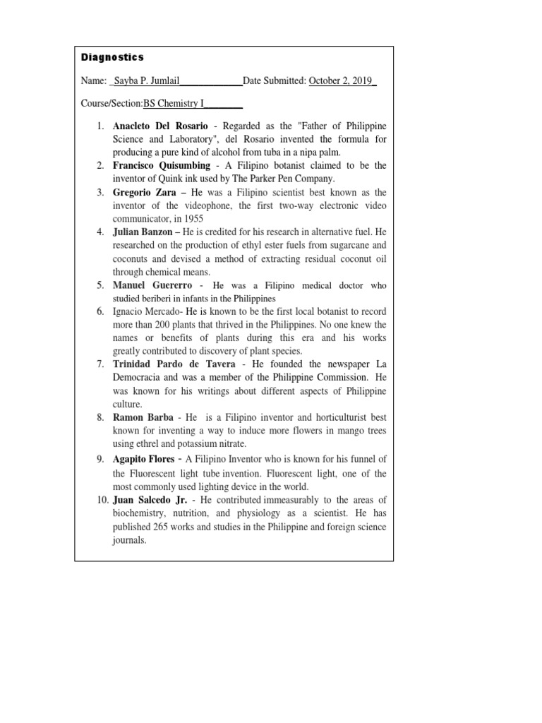 Diagnostics: Julian Banzon - He Is Credited For His Research in ...