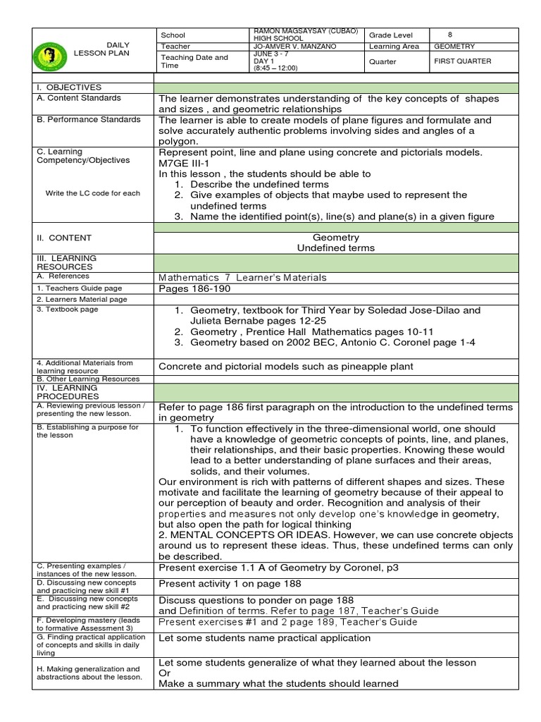 Week 1 Undefined Terms | PDF | Geometry | Angle