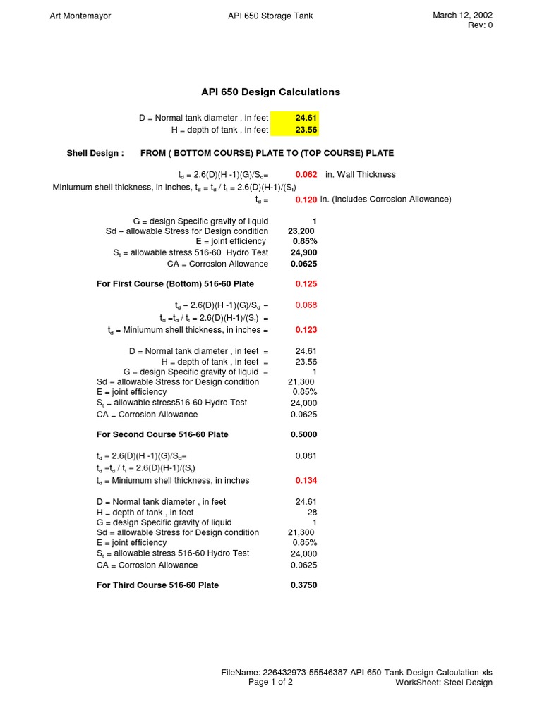 API 650 Design Calculations: D D D D T T | PDF | Materials | Building ...