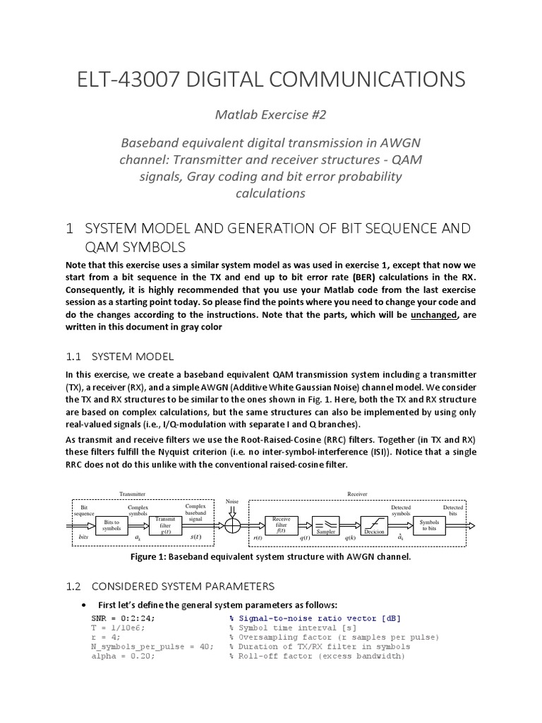 Elt-43007 Digital Communications: 1 System Model and Generation of Bit Sequence and Qam Symbols ...