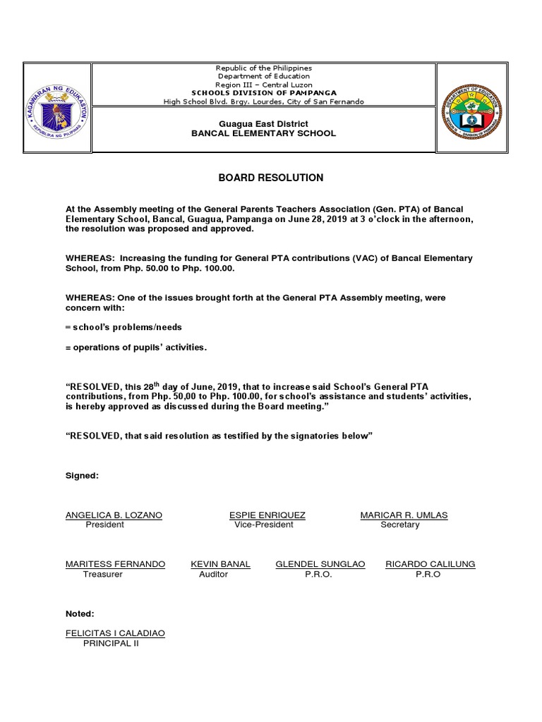 PTA Resolution | PDF