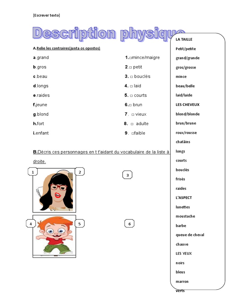 La Description Physique Comprehension Orale 35060 | PDF | Échecs | Des ...