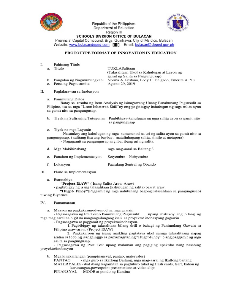 Inobasyon Sa Filipino | PDF