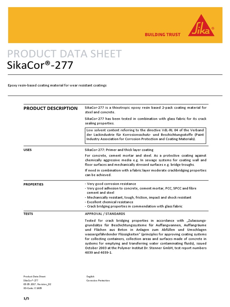 E 1605 SikaCor 255 277 | PDF | Friction | Epoxy