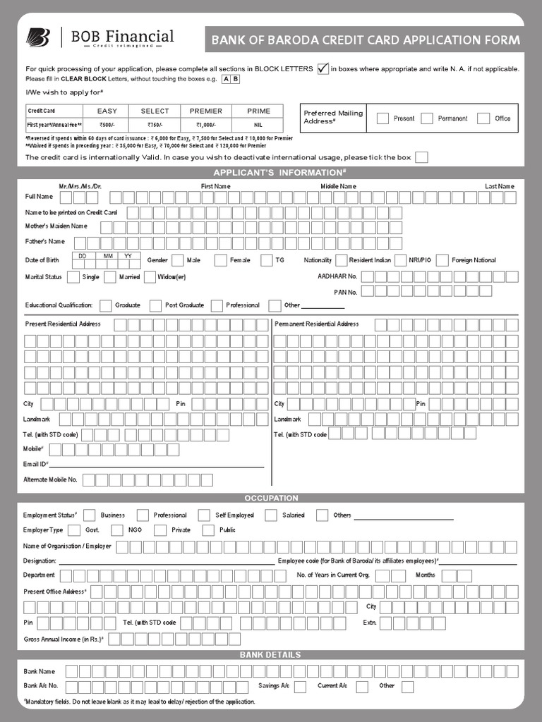 Credit Card Application Form PDF | PDF | Credit Card | Reserve Bank Of ...